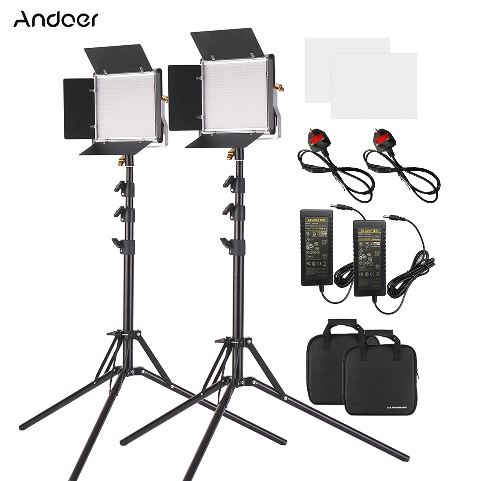 Andoer 2 Packs LED Video Light and 78.7 Inches Stand Lighting Kit ...