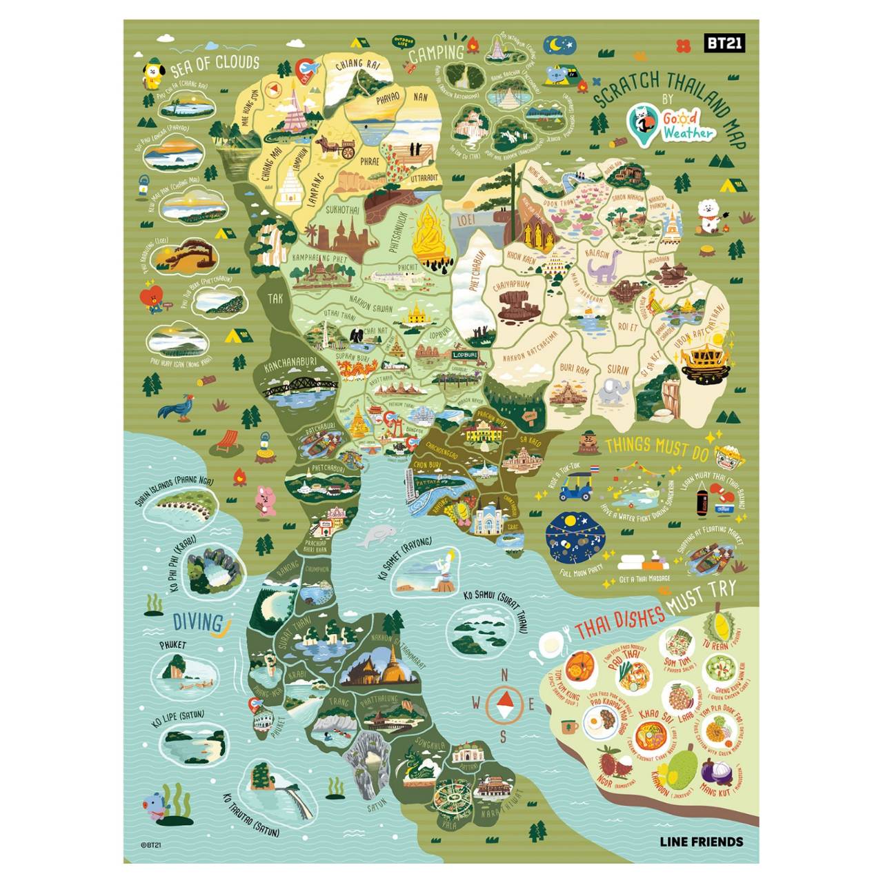 SEOULR | BT21 แผนที่แบบขูดได้ ประเทศไทย Good Weather Scratch Map ดีไซน์ ...