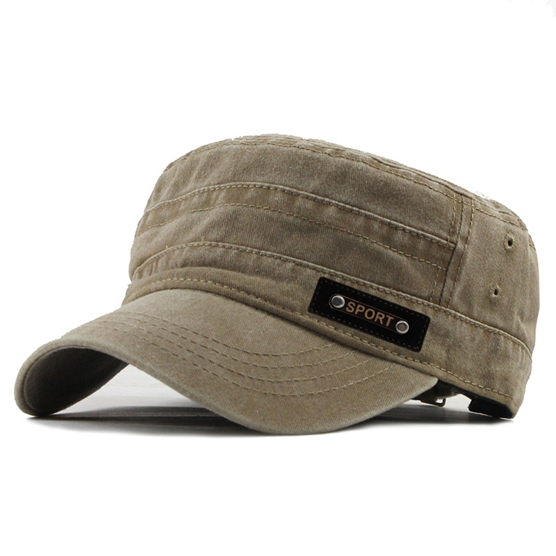 Casual Washed Cotton Flat Top Hat Adjustable Fisher Military Caps Men ...