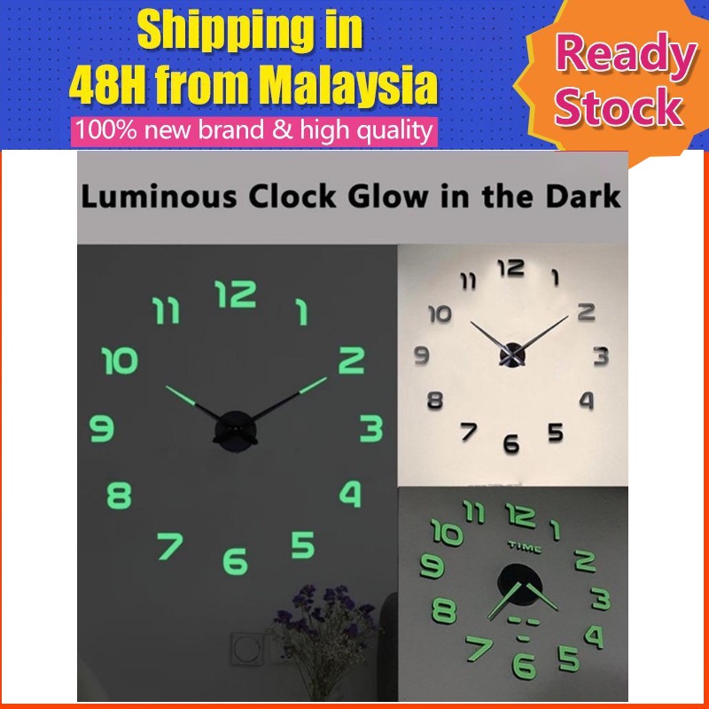 【เรือใน48H 】นาฬิกาแขวนผนัง3D ขนาดใหญ่ DIY นาฬิกากระจกอะคริลิสติกเกอร์เงียบไม่ฟ้องโฮมออฟฟิศตกแต่ง ...