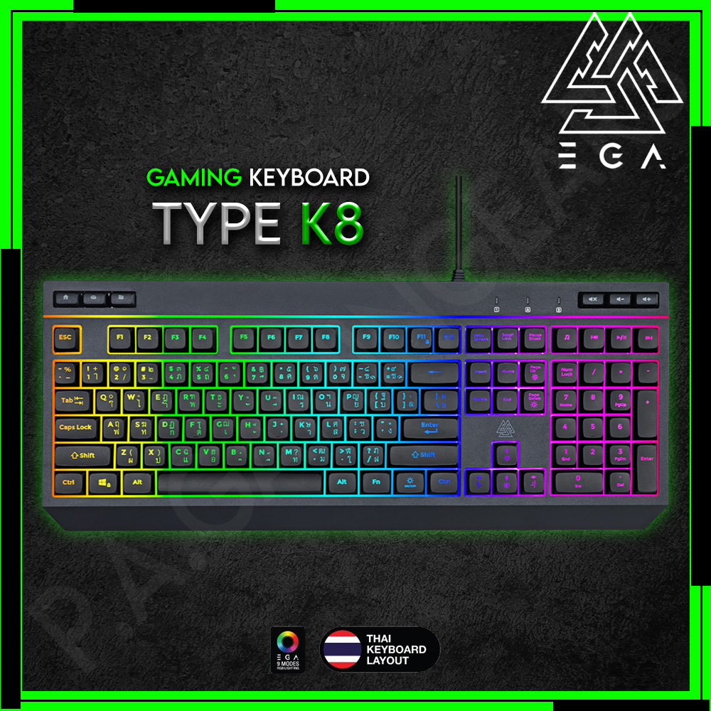 คีย์บอร์ดเกมมิ่ง EGA TYPE K8 Rubber Dome Switches | Lazada.co.th