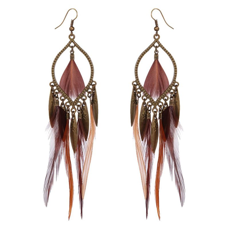 Fashion Exotic European Alloy Feather Long Drop Earrings for Women ...