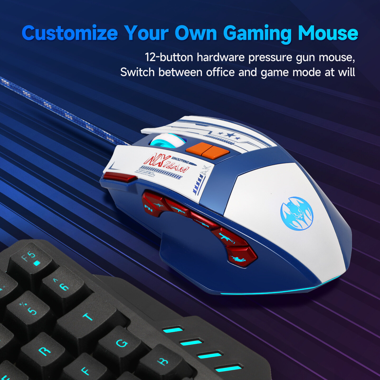 เมาส์คุณภาพสูง เมาส์เล่นเกมแบบมีสาย เจ็ดไฟล์ RGB 12 คีย์ มาโครของเมาส์ ...