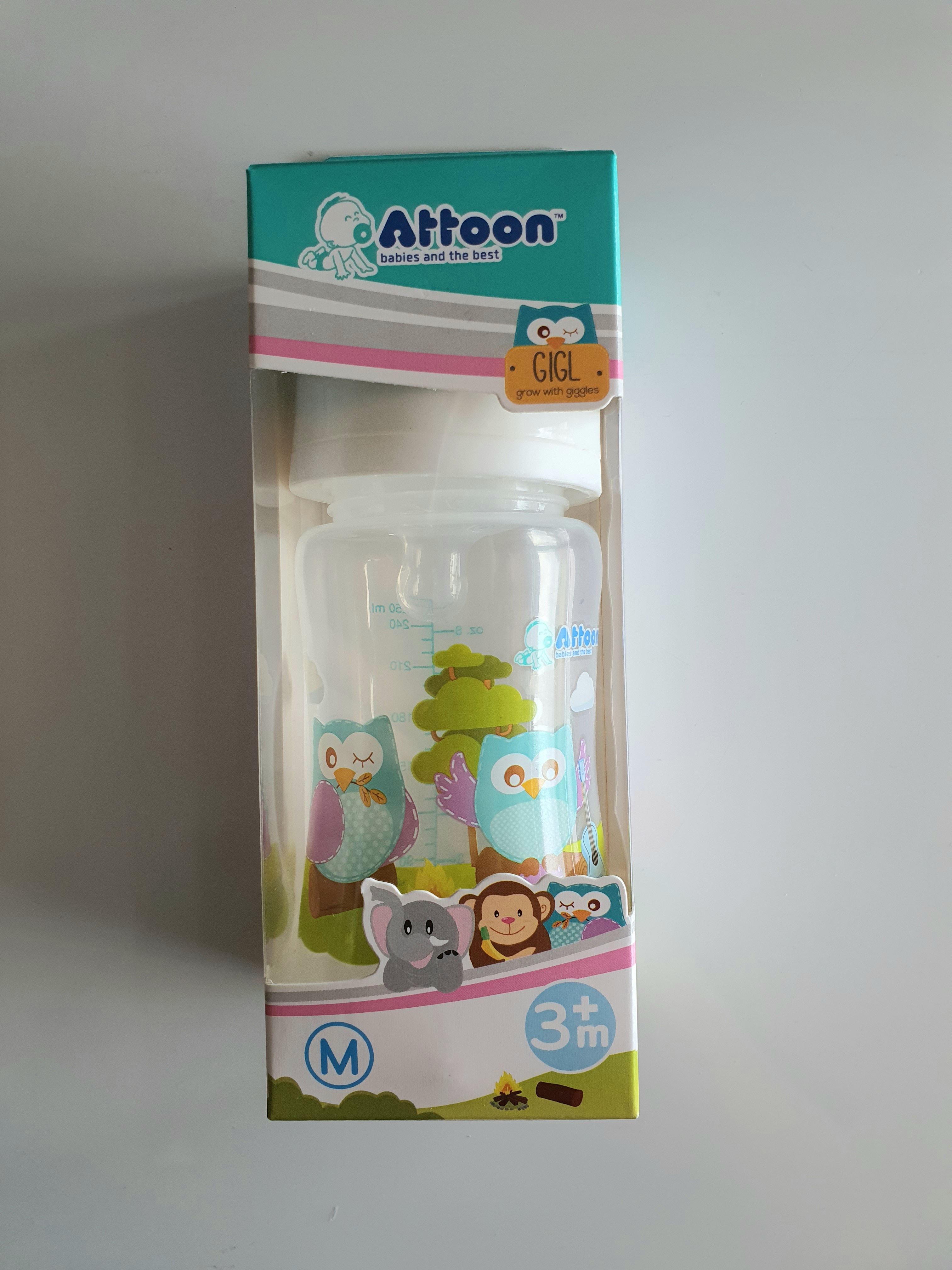 ขวดนมคอกว้าง แอทตูน Attoon รุ่นซาฟารี ลายการ์ตูน 3 แบบ ขนาด 4 ออนซ์และ 8 ออนซ์ เด็กแรกเกิด ทารก ...