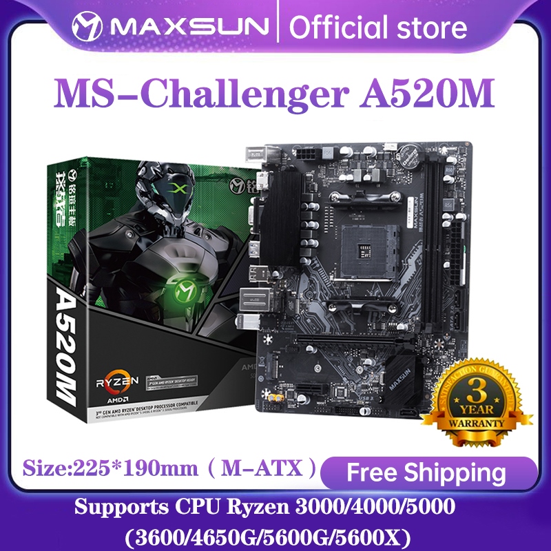 MAXSUN Motherboard AMD A520M RAM DDR4 M.2 USB3.2 STAT 3.0 Support Ryzen R3 R5 R7 R9 Desktop AM4 ...
