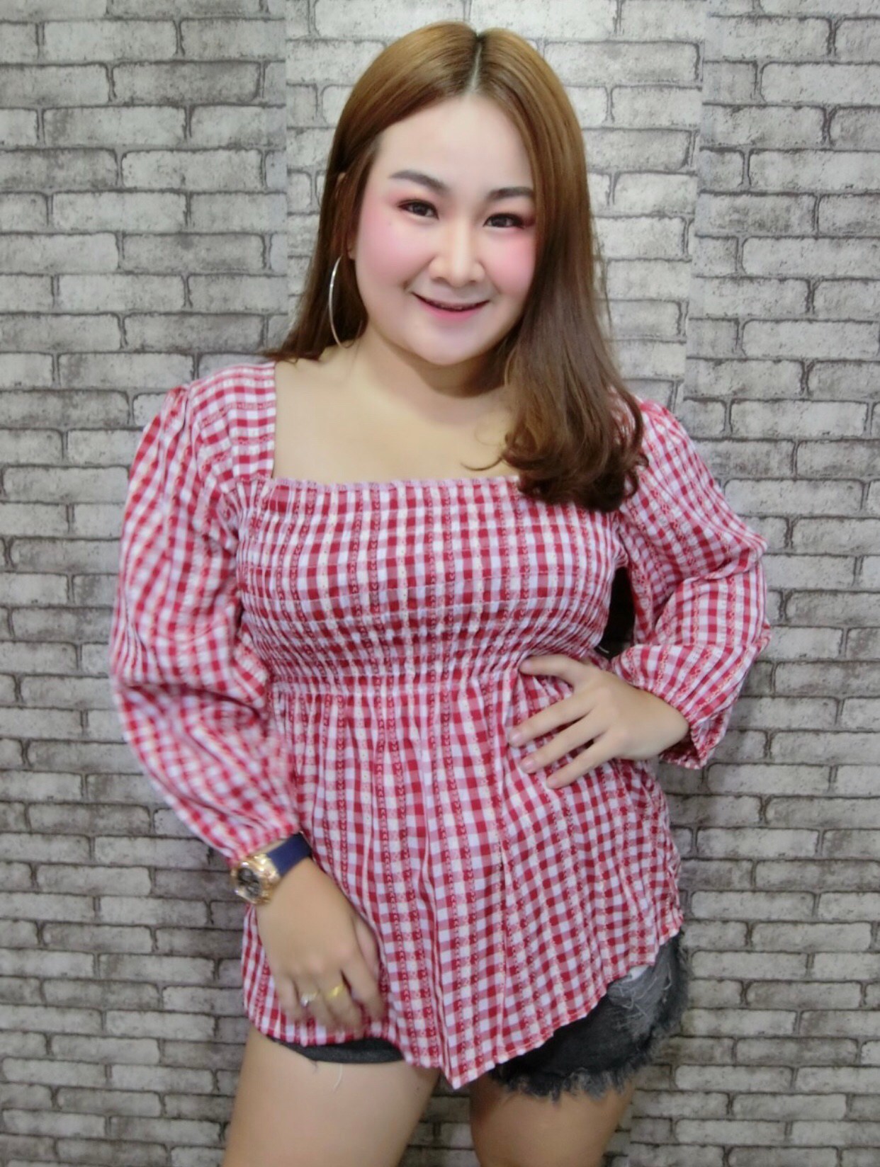 เสื้อแขนยาว แขนตุ๊กตา 3ส่วน อกหน้าผ้า 50" ยืดได้เยอะ ผ้าค้อตต้อนเนื้อดี ลายสก๊อต ใส่วบายมากๆ สาย ...