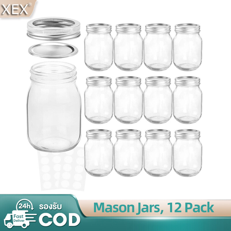 ขวดโหลแก้ว พร้อมฝาขนาด 480ml.(12ใบชุด) โหลแก้ว พร้อมฝา ขวดแก้ว Jar 16 oz. (12 pc.set) ขวดโหลแก้ว ...