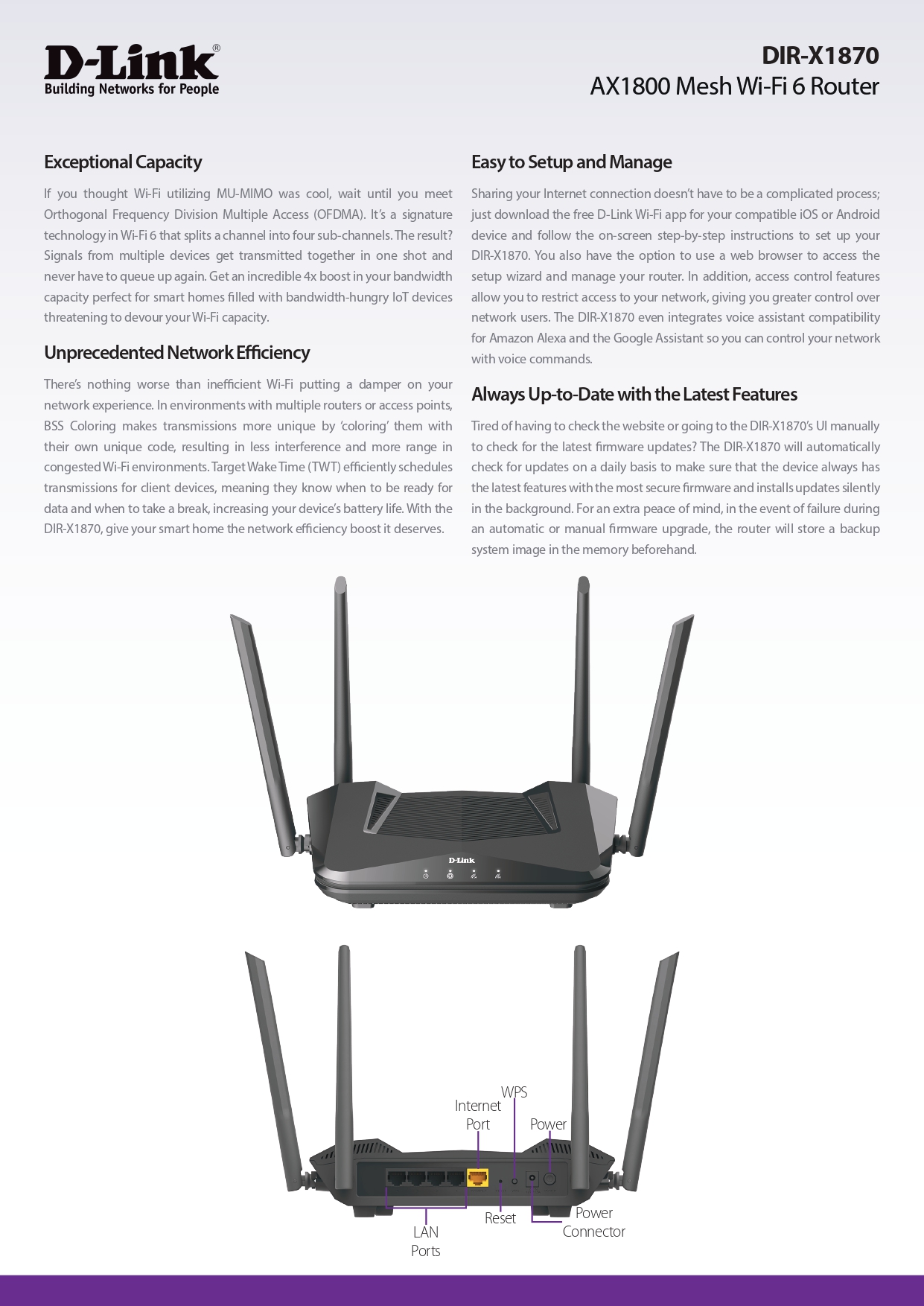 D-LINK EXO AX AX1800 Wi-Fi 6 Router เราเตอร์ไวไฟ รุ่น DIR-X1870 ประกัน ...