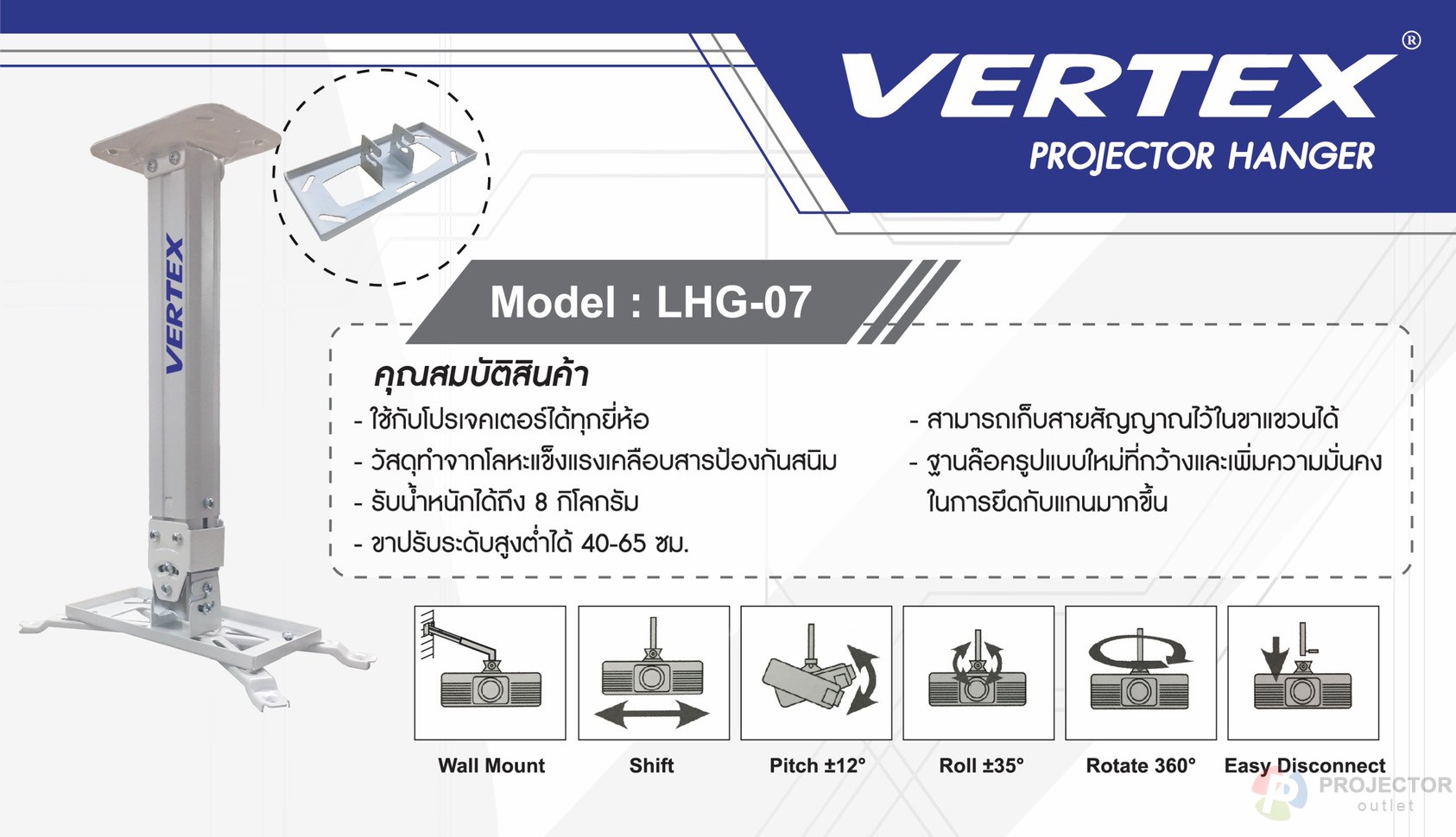 Vertex Projector Hanger ขาแขวนโปรเจคเตอร์ รุ่น LHG-07 (Black) - Power ...