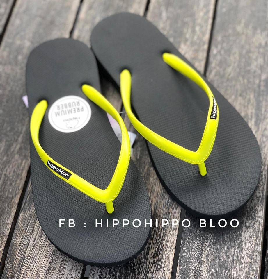 สีดำ เหลือง สายเล็กรองเท้าผู้หญิง Black Pink woman Hippo Bloo shoe ...