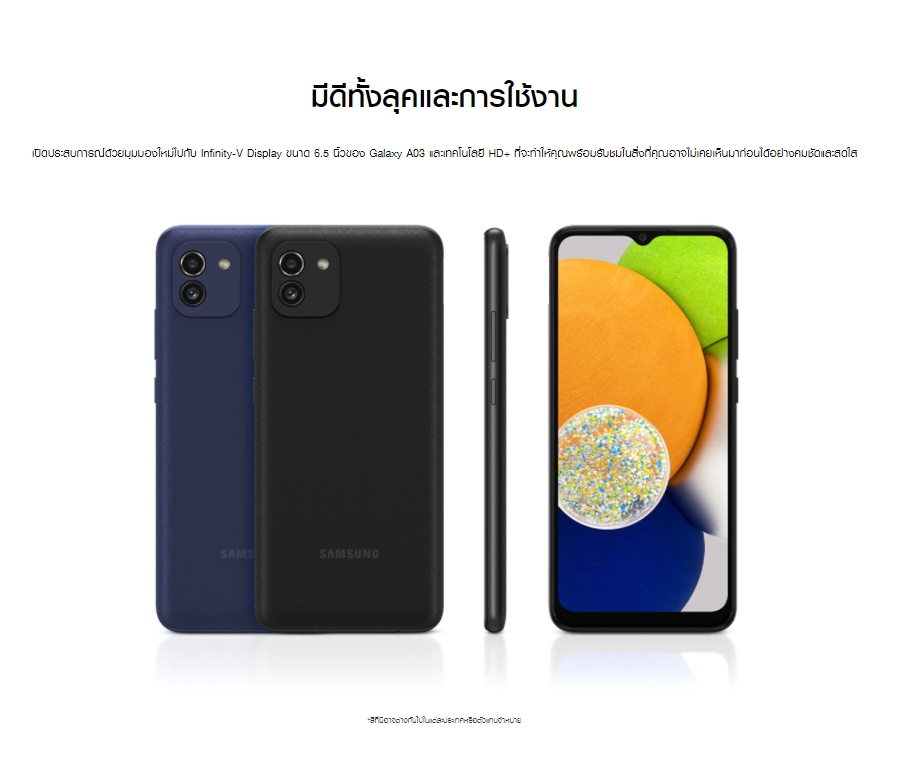 แถมเคส+ฟิล์ม Samsung Galaxy A03 (3+32GB)(4+64GB) Infinity-V Display จอ ...
