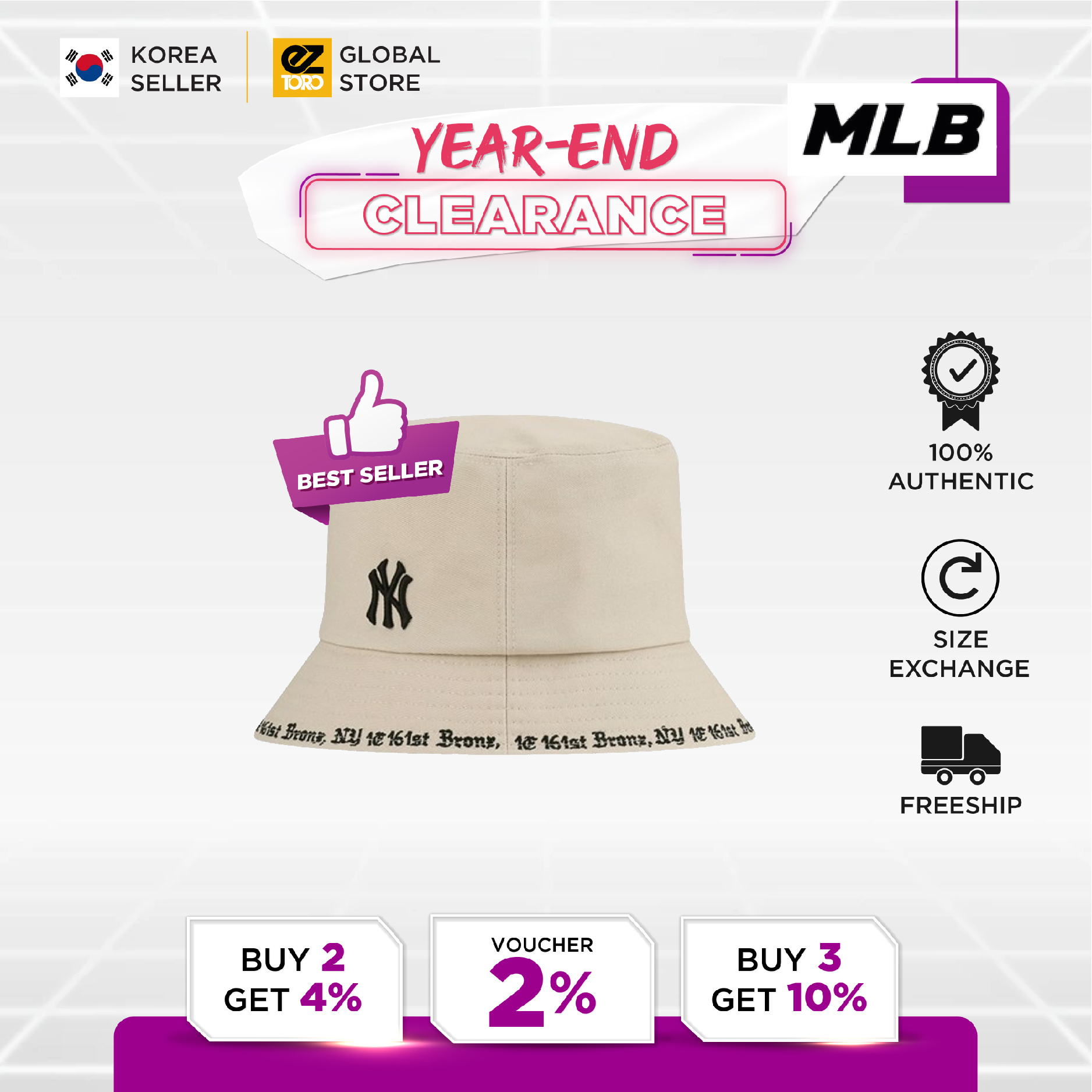 MLB 100 Authentic MLB Gothic Bucket Hat New York Yankees - EZTORO GLOBAL FASHION - ThaiPick