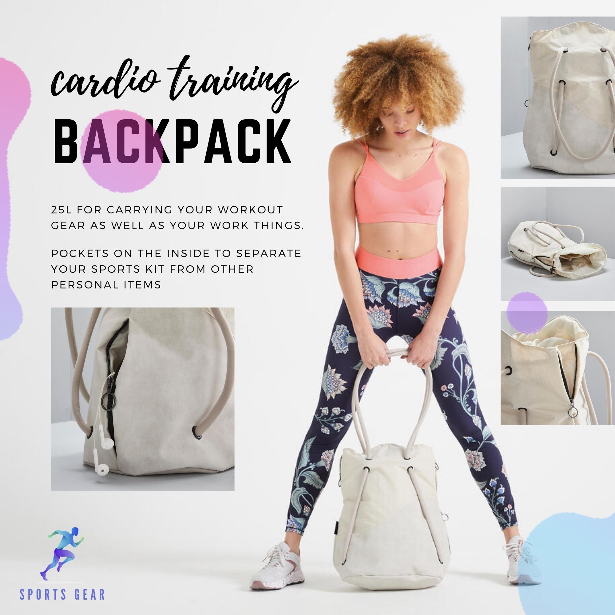 DOMYOS กระเป๋าผู้หญิง กระเป๋าสะพายหลังผู้หญิง สำหรับการออกกำลังกายแบบคา ...