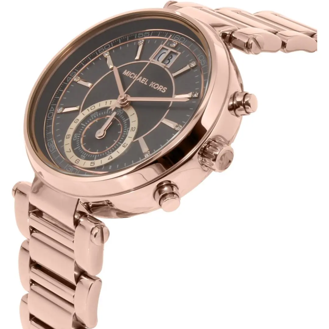 นาฬิกาข้อมือผู้หญิง Michael Kors Sawyer Grey Dial Rose Gold-plated ...