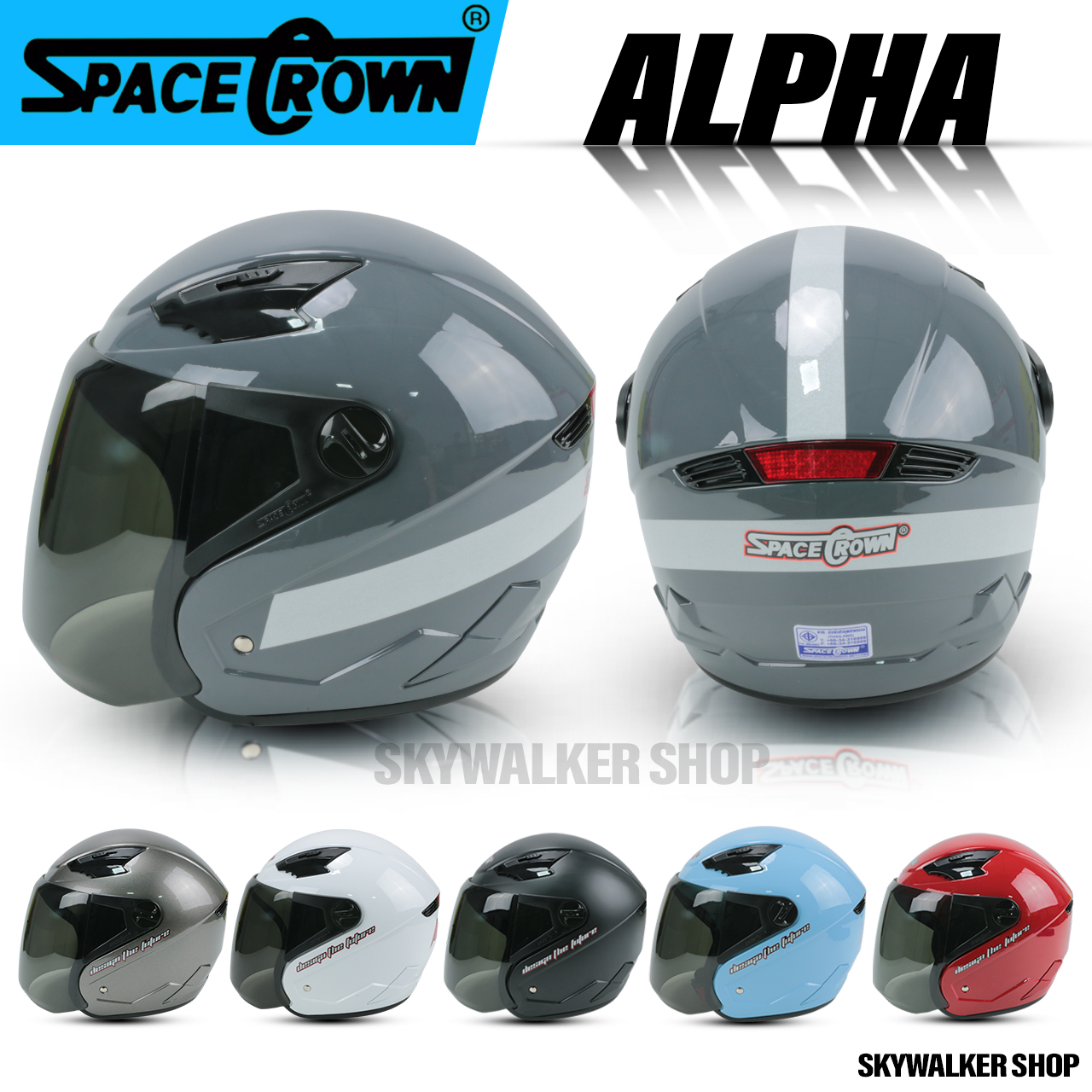 หมวกกันน็อค SPACE CROWN รุ่น ALPHA ครึ่งใบ มีของพร้อมส่ง การันตีของแท้ ...