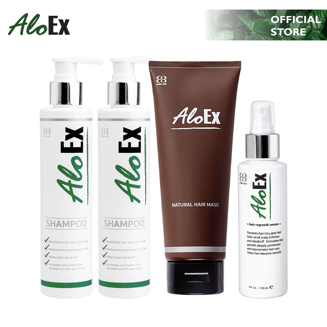 [เซตสุดคุ้ม] AloEx Original Shampoo 2 ขวด, AloEx Hair Mask 1 หลอดและ AloEx Hair Serum 120 ml. 1 ...