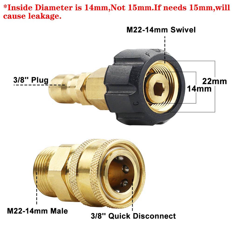 Pressure Washer Adapter Set, Quick Connector, M22 14mm Swivel To M22 Metric Fitting,M22-14 ...