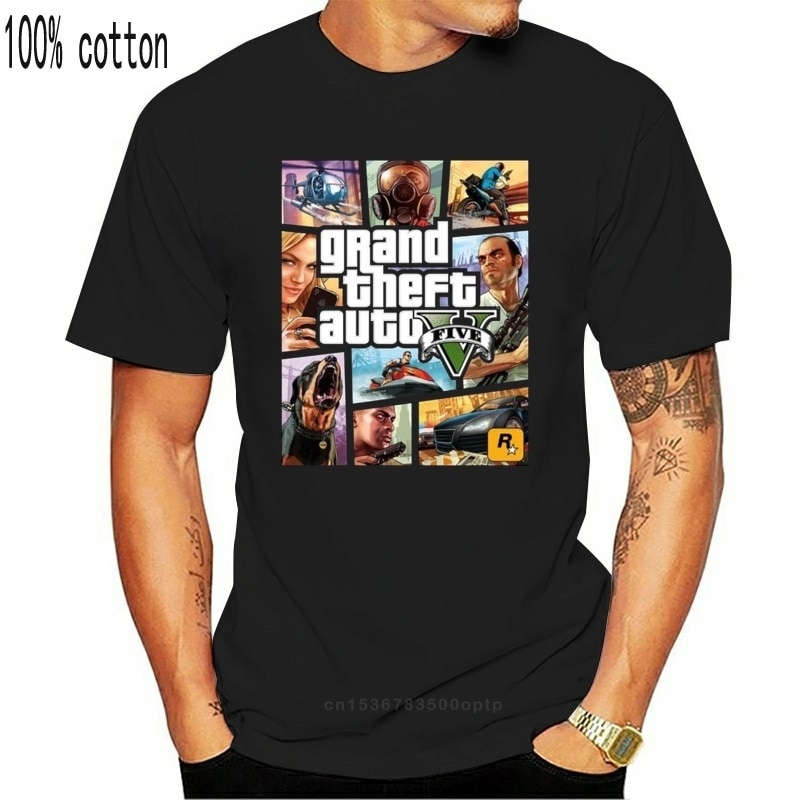เสื้อยืดคอกลมสกรีนลาย GTA V Grand Theft Auto 5 (แขนสั้น) - ฟูลลี่สกรีน ...
