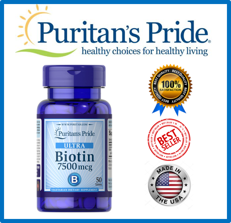 Puritan's Pride Ultra Biotin 7500 mcg ไบโอติน ขนาด 50 เม็ด ส่งเสริมเส้น ...