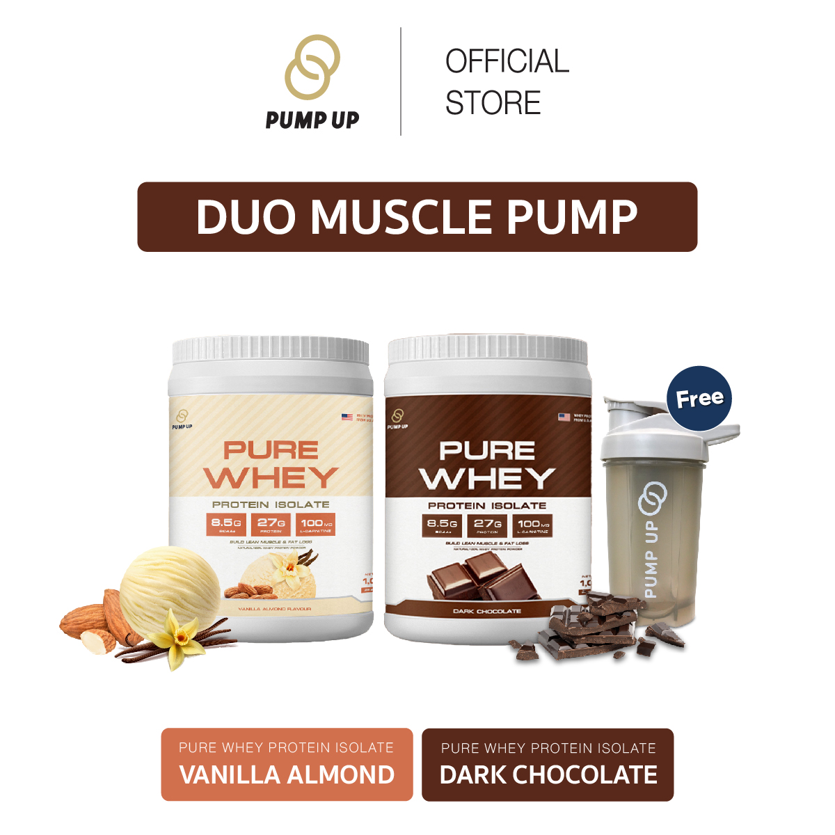[Bundle Set] PUMP UP Whey Protein Isolate100% Dark Chocolate flavor ...