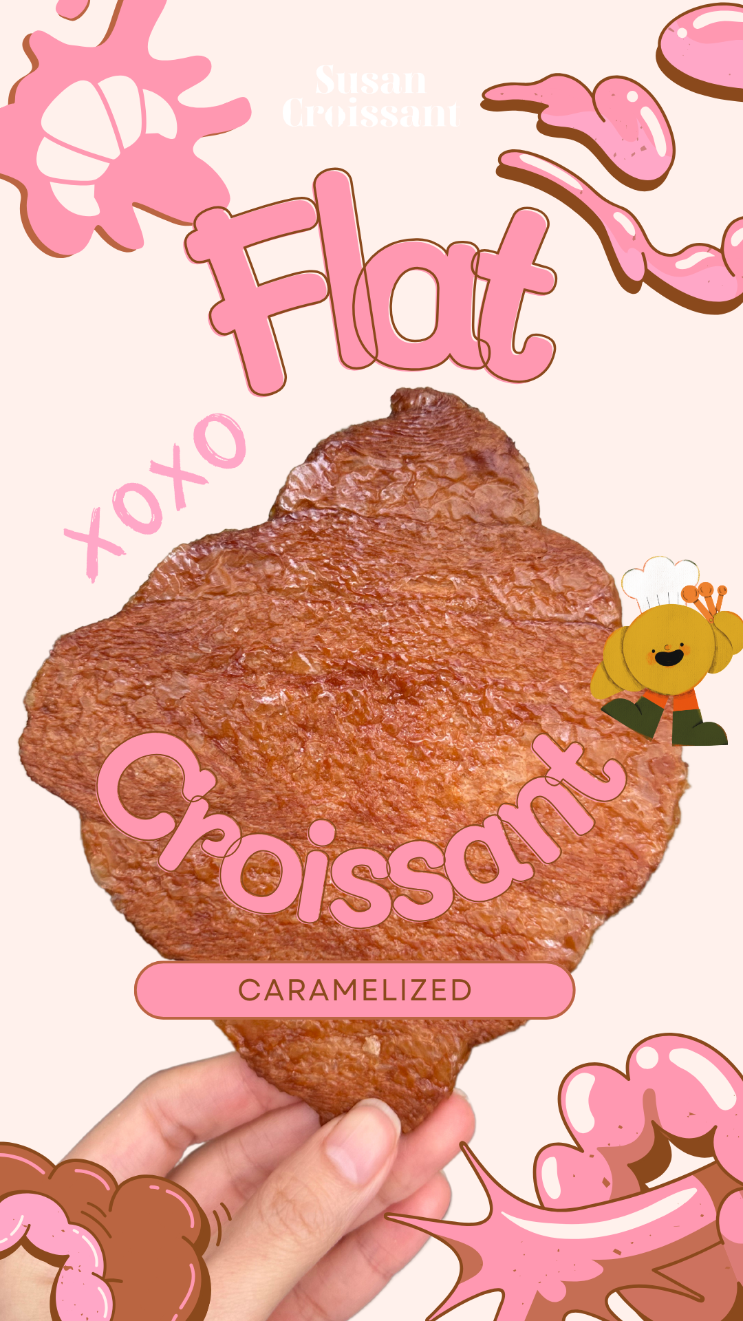 Flat croissant ครัวซองต์อบกรอบรีดแบน โรยน้ำตาล หอมกลิ่นเนยและคาราเมล ทำ ...