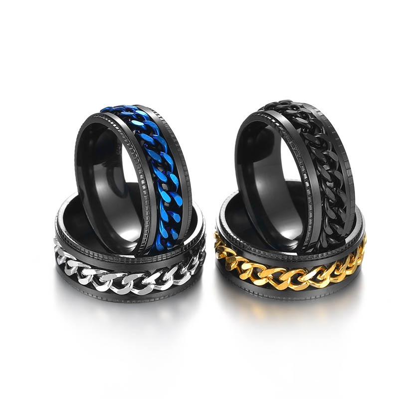 Chain Rotable Anxiety Fidget Rings For Men Women 8mm Titanium Stainless ...