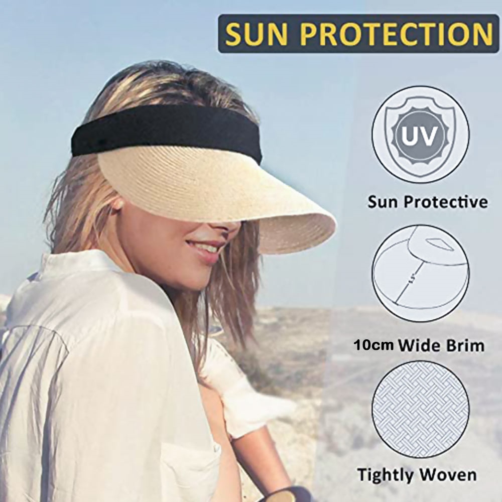 Summer Empty Top Suncap Portable Foldable Magic Tape Roll-up Beach Hat ...