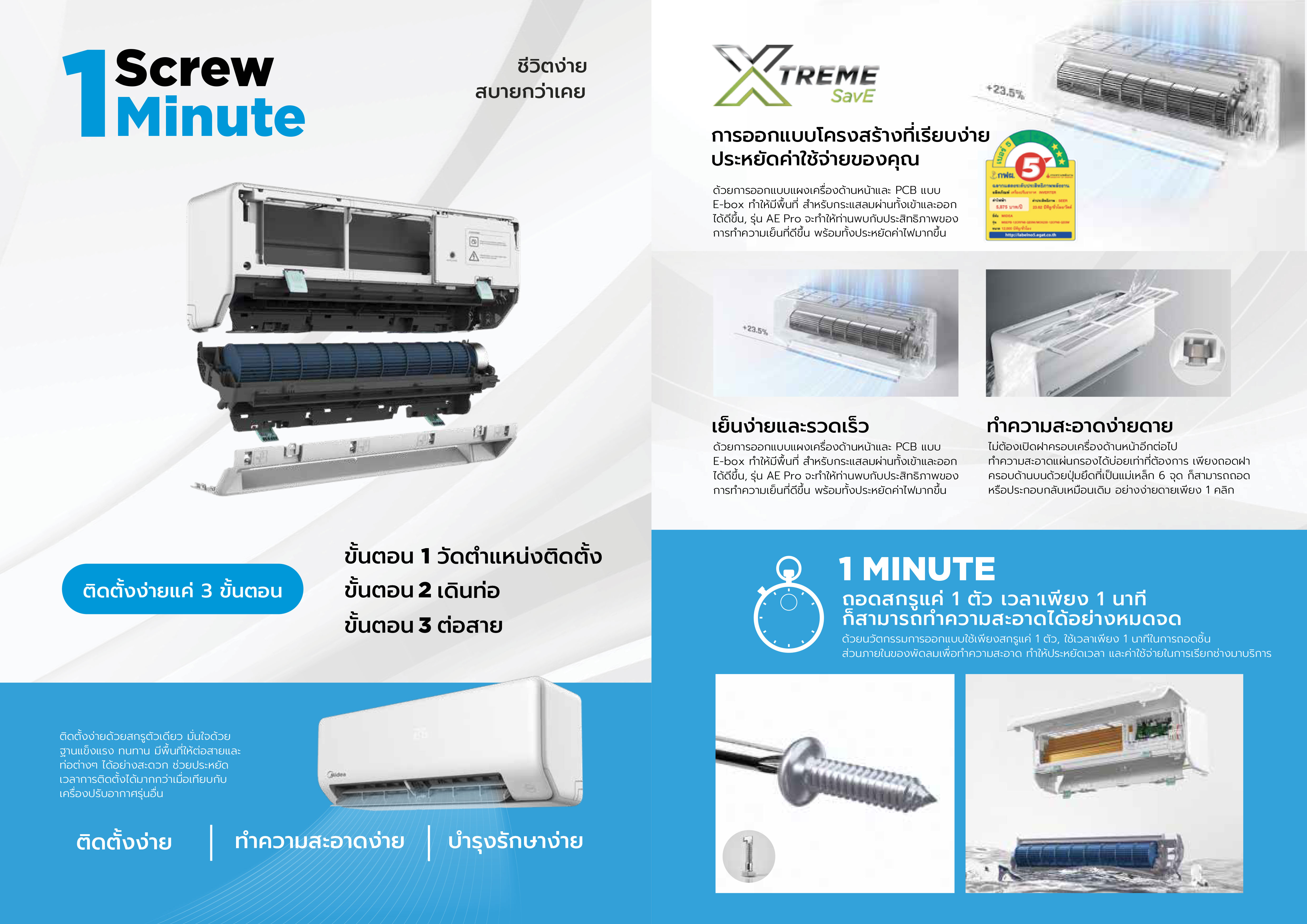 แอร์ Midea INVERTER ผ่อน0นาน10เดือน แอร์เบอร์ 5 มี 3 ดาว MIDEA แอร์ AE ...