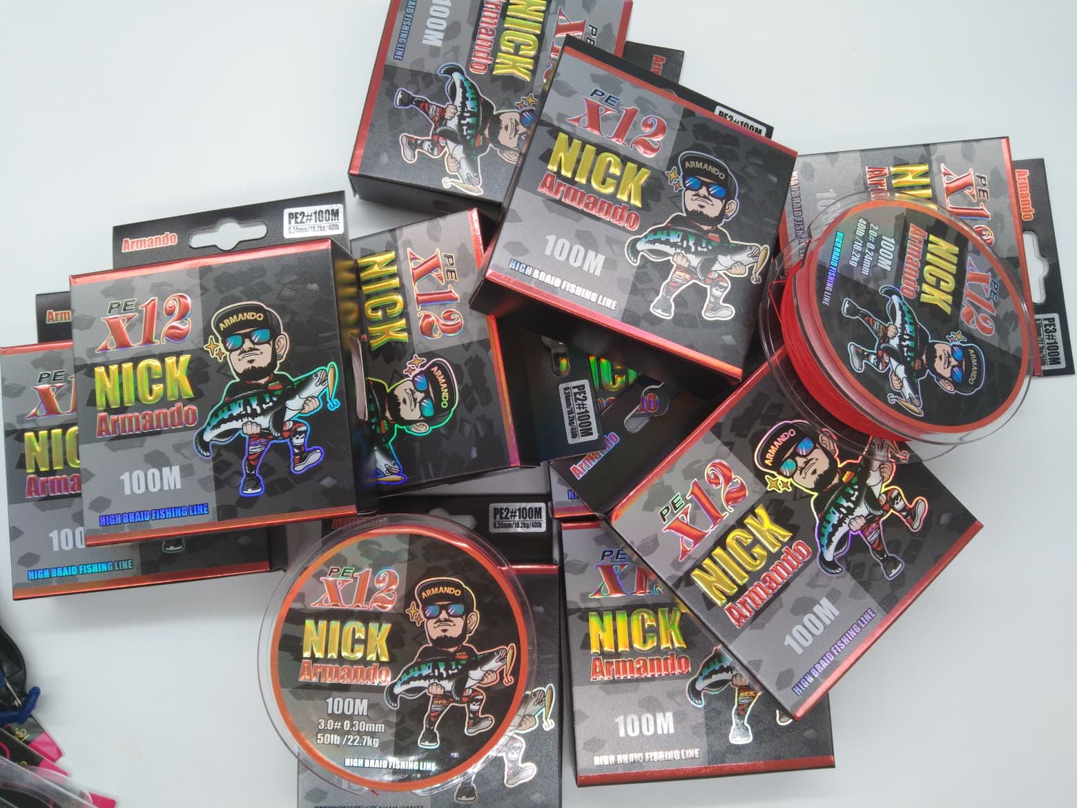 ส่งเร็ว สาย PE NICK Armando PE X12 สีแดง 100M มีเบอร์ PE2.0/PE3.0 สายพีอี เอ็นตกปลา สายเอ็น ตก ...