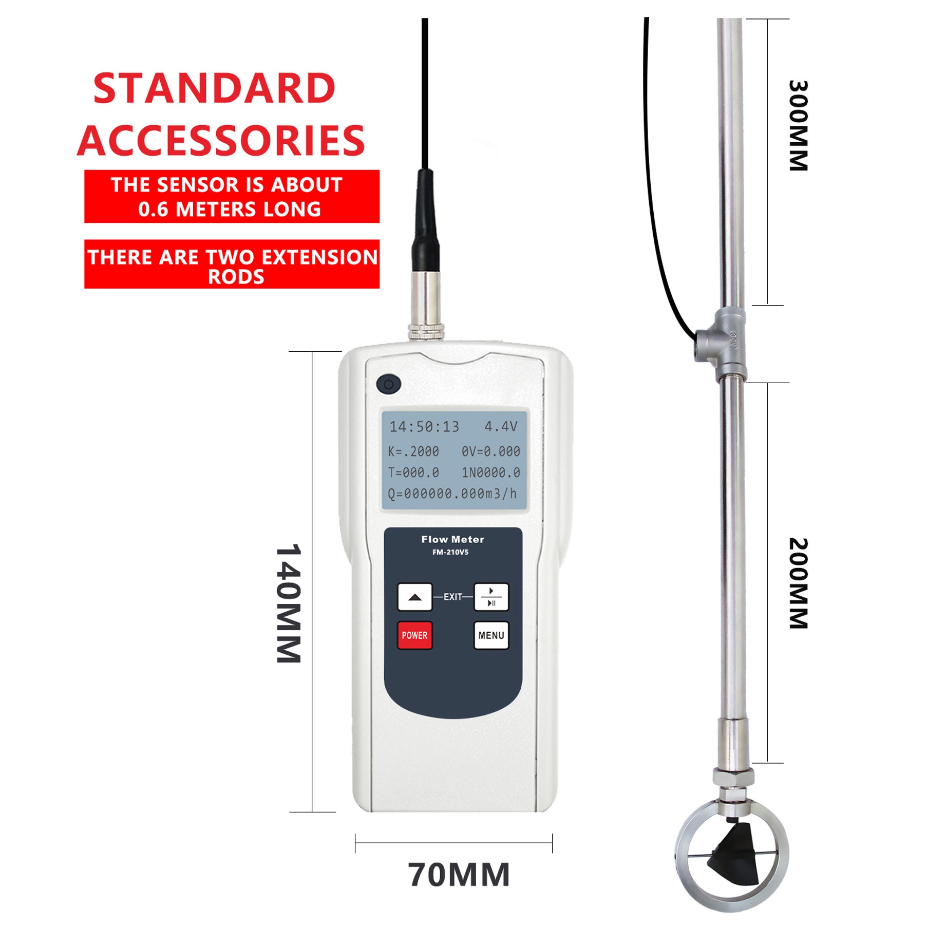 Portable flow rate meter FM 210V5 velocity measurement instrument ...