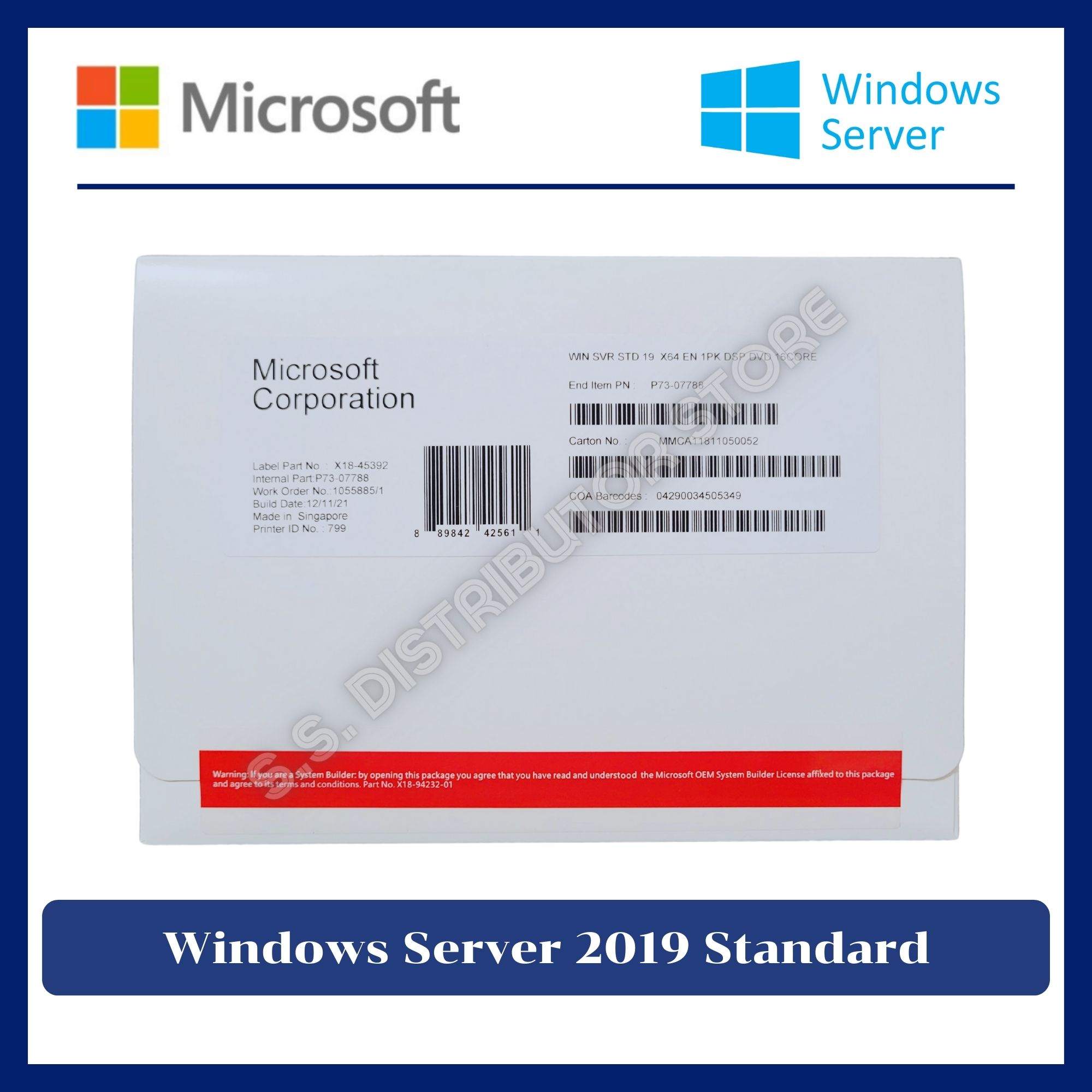 Windows Server 2019 Standard 64 Bit (OEM) P73-07788 - SS Distributor ...