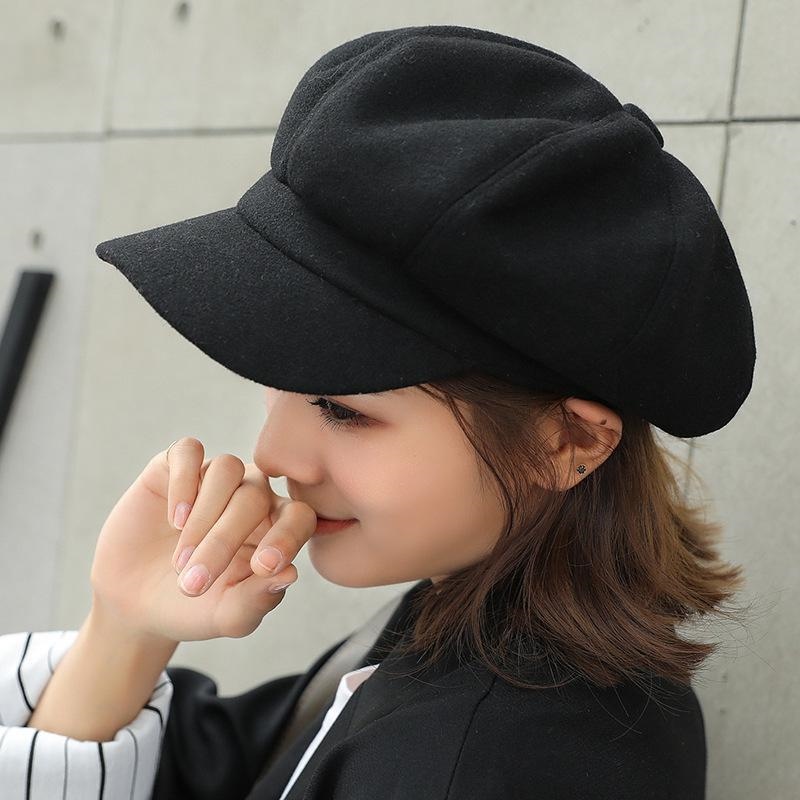 COKK Autumn Winter Hats for Women Solid Plain Octagonal Newsboy Cap Men Ladies Casual Wool Hat ...
