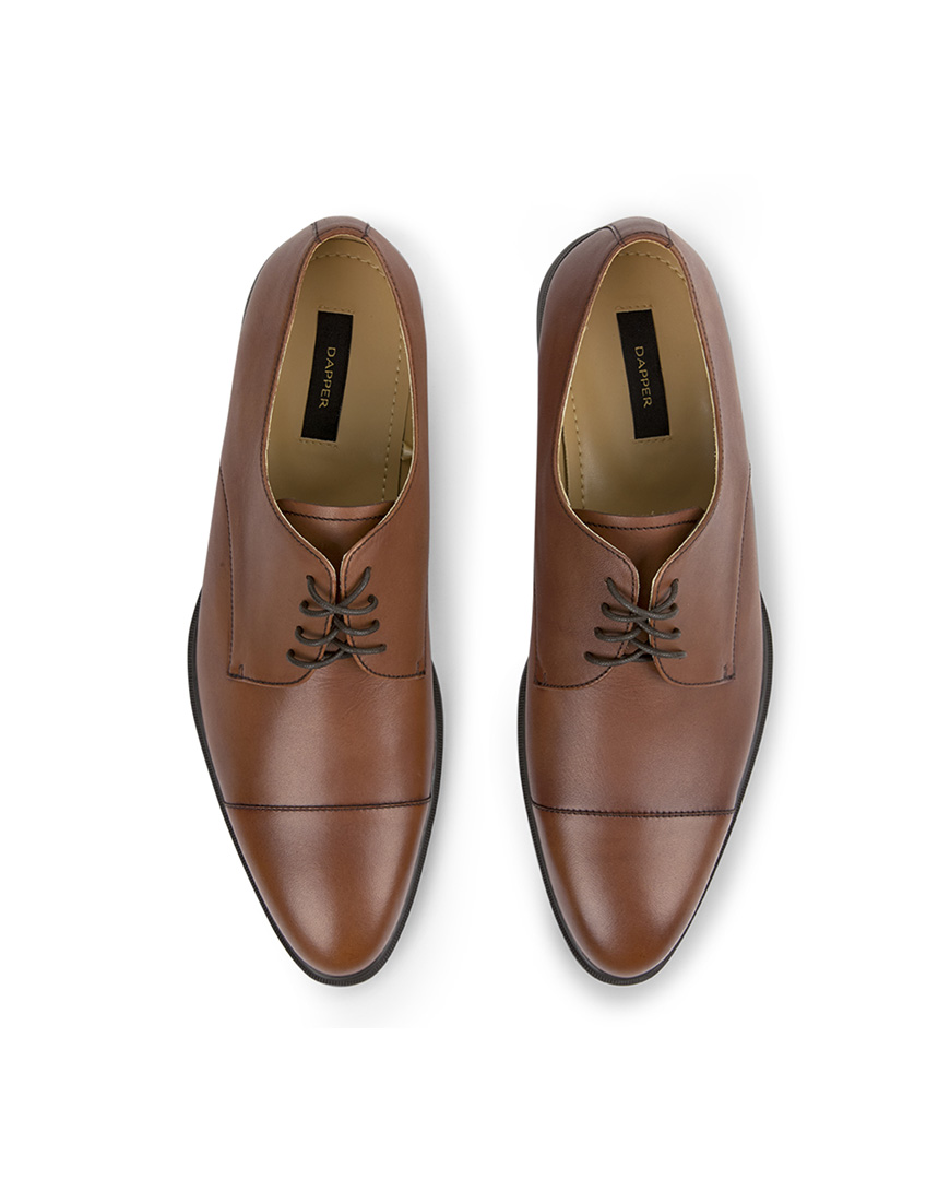 DAPPER รองเท้าหนัง แบบผูกเชือก Cap-Toe Derby Shoes สีน้ำตาลแทน - DAPPER ...