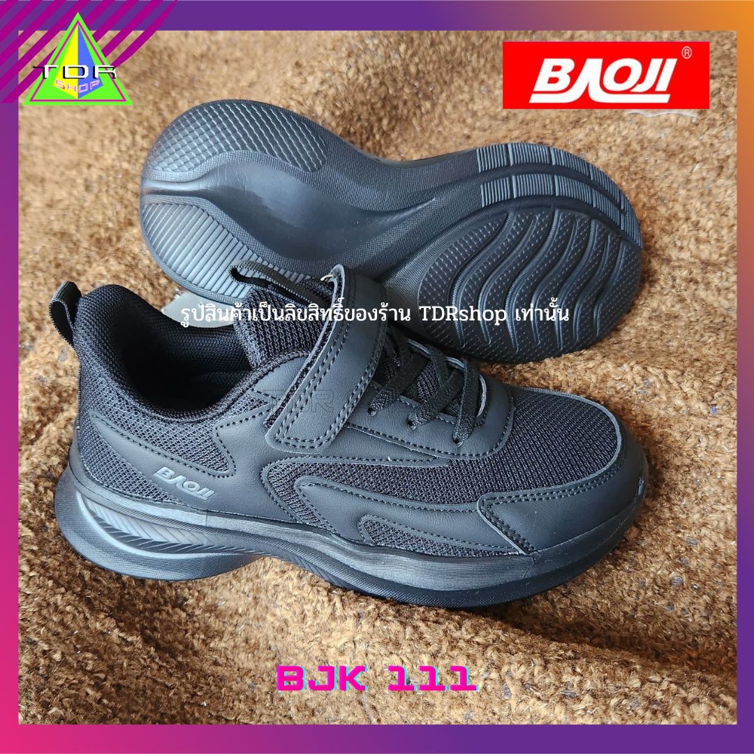 Baoji รุ่น BJK 111 รองเท้าผ้าใบ ผูกเชือก ผู้หญิง เด็ก รองเท้าพละ สีขาว สีดำ นักเรียน ติดเทป ...