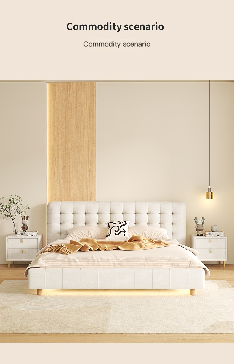 Bed เตียงนอน 6 ฟุต 5ฟุต Double Bed Tech cloth bed Cream Wind frosted ...