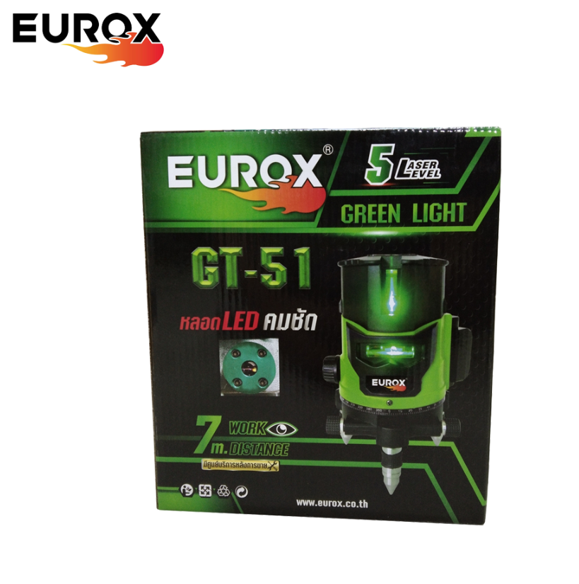 EUROX เลเซอร์วัดระดับ แสงสีเขียว ( 5 เส้น รุ่นใหม่ ) รุ่น GT-51 มีสเกลปรับองศาเพื่อเพิ่มความ ...