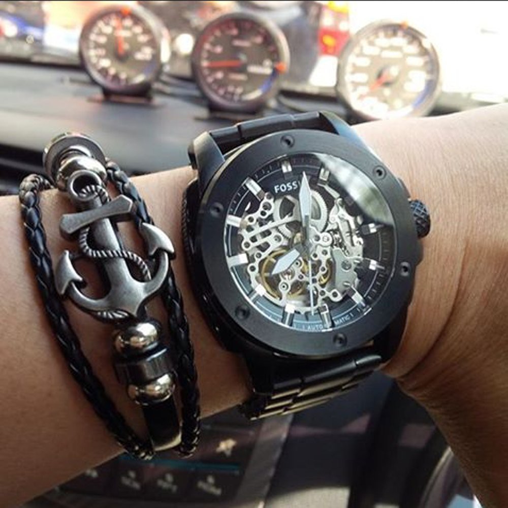 FOSSIL ME3080 Modern Machine Automatic Skeleton Dial Men's Watch ...