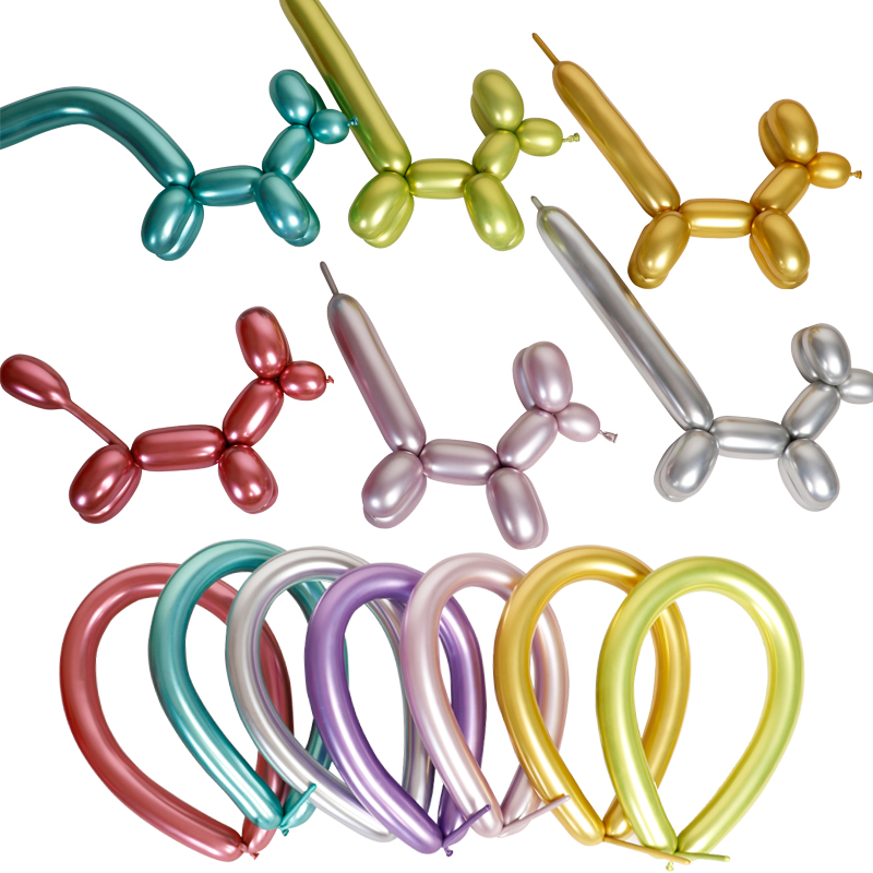 100pcs Magic Long Balloons Metallic Long Strip Balloon Shiny Chrome ...