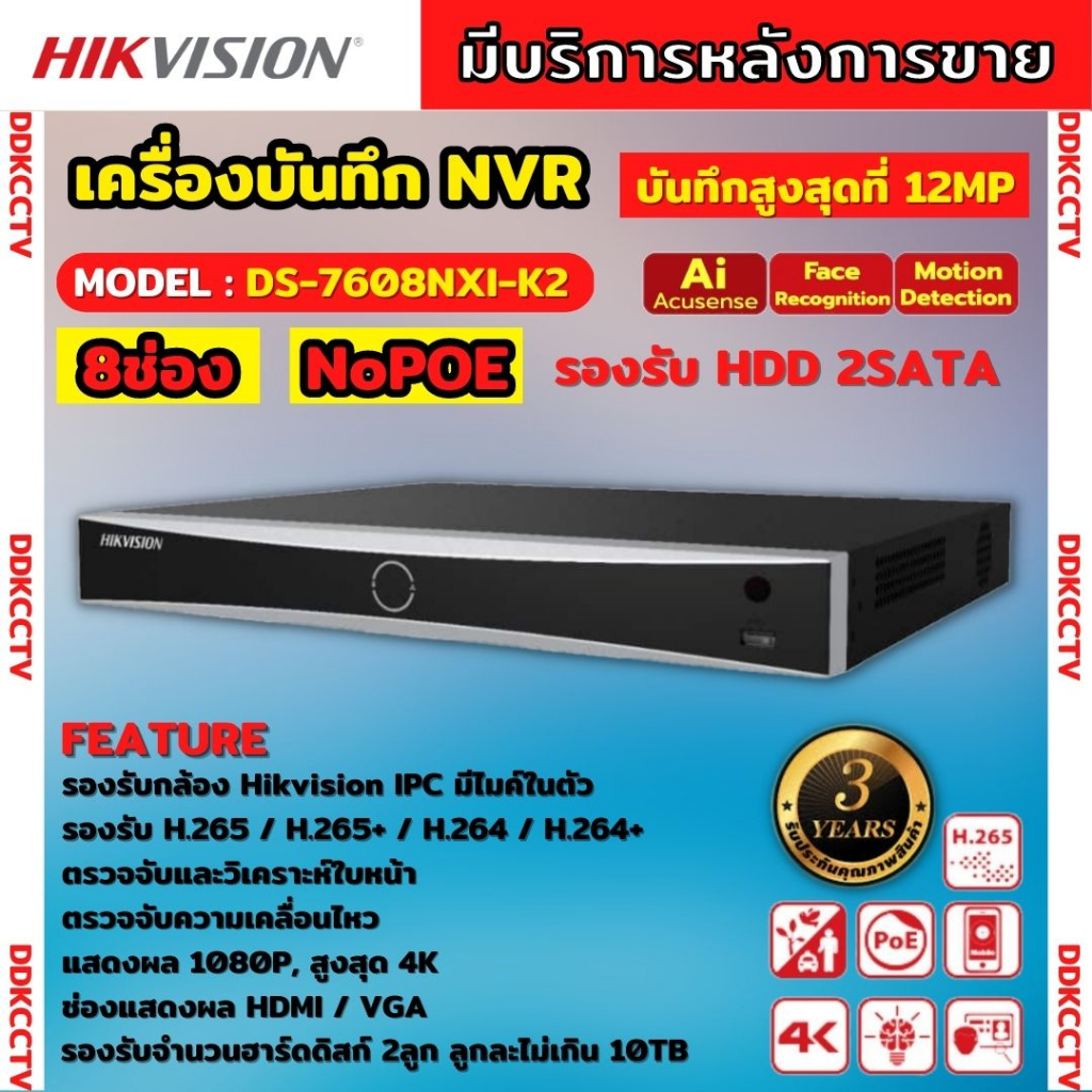 Hikvision เครื่องบันทึกภาพ NVR 12MP รุ่น DS-7616NXI-I2S(C) AcuSense ...