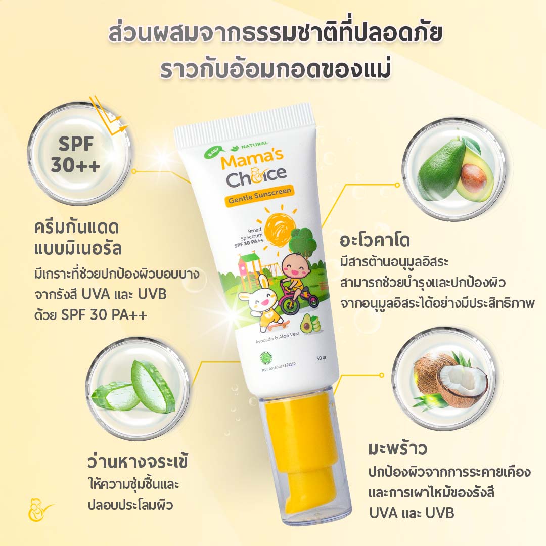 Mamas Choice ครีมกันแดดเด็ก 6 เดือนขึ้นไป SPF 30 PA ปราศจากแอลกอฮอล์และ ...