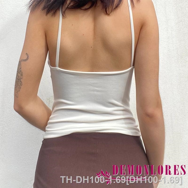 DH100-1.69 Demq- เสื้อครอปท็อปคอยูสีพื้นแบบรัดรูปตกแต่ง U สําหรับผู้หญิง - jiu423 - ThaiPick