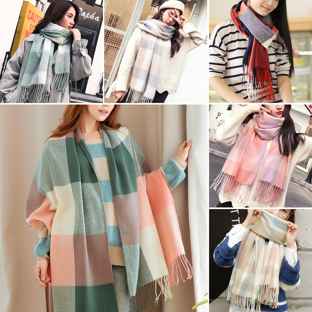 CANGCRU56383 Luxury Autumn Winter Women Warm Blanket Warm Tippet Cashmere Shawl Wrap Knitted ...