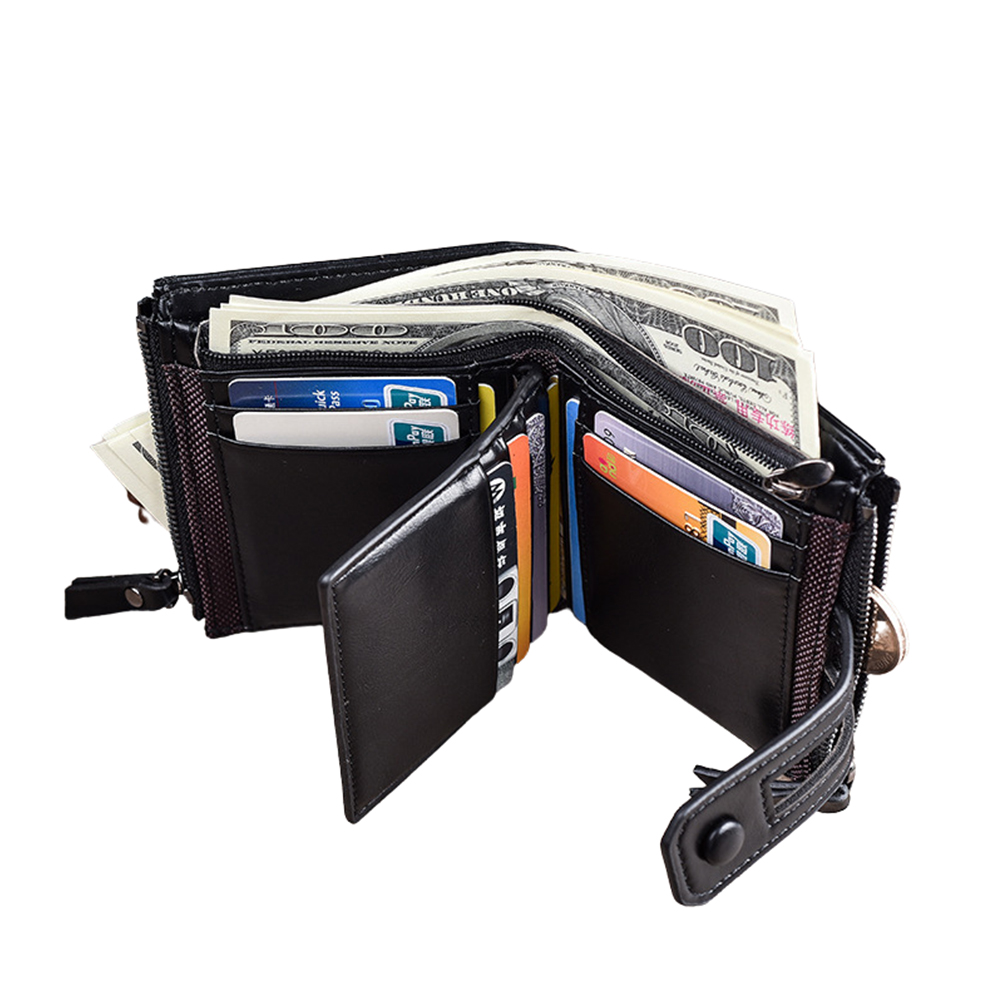 Leather retro mens wallet with multifunctional and multiple zipper ...