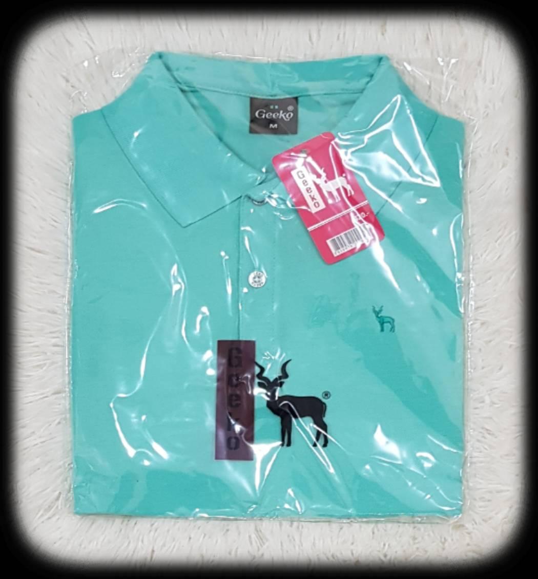เสื้อโปโล ( Polo Shirt )แบรนด์ Geeko ตรากวาง สีพื้นชาย สีฟ้า (มินท์) Gkc - 48M - Geekolike ...