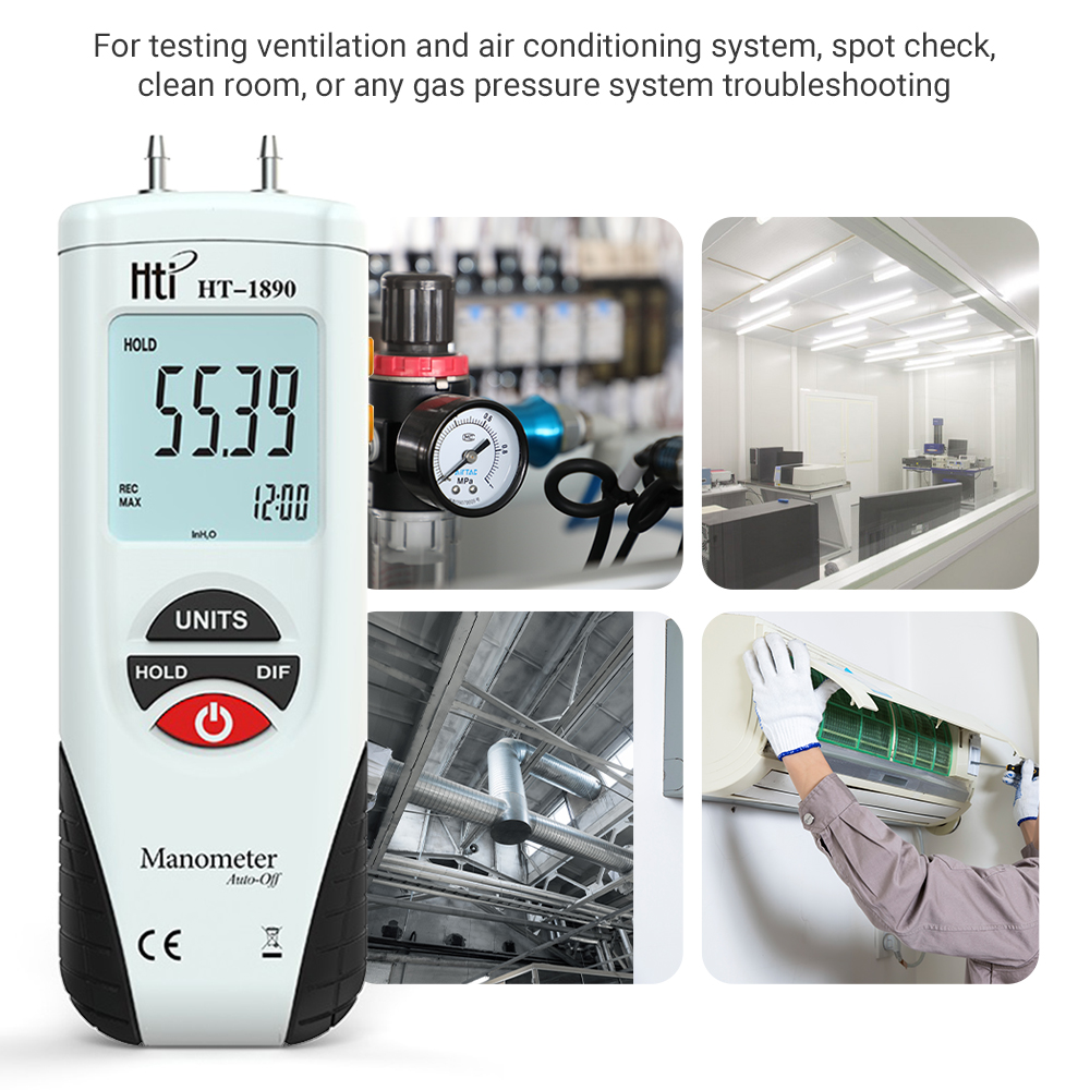 Hti LCD Mini Digital Manometer Differential Gauge Air Pressure Meter ± ...