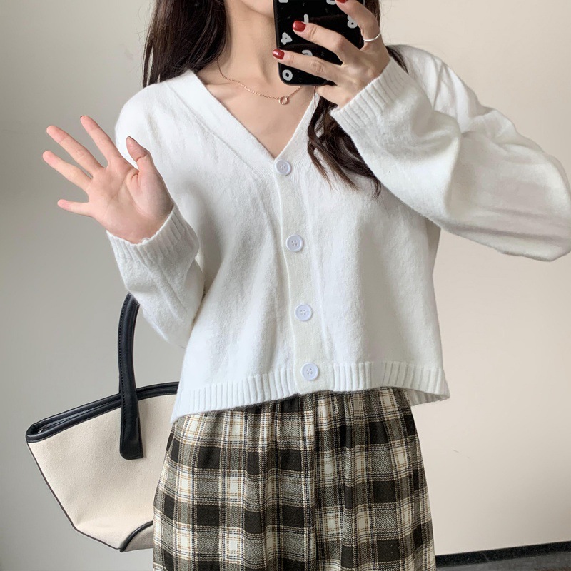 เสื้อคลุมคาร์ดิแกนถัก แขนยาว คอวี สีพื้น แฟชั่นสตรี TRA030 - Buytendo ...