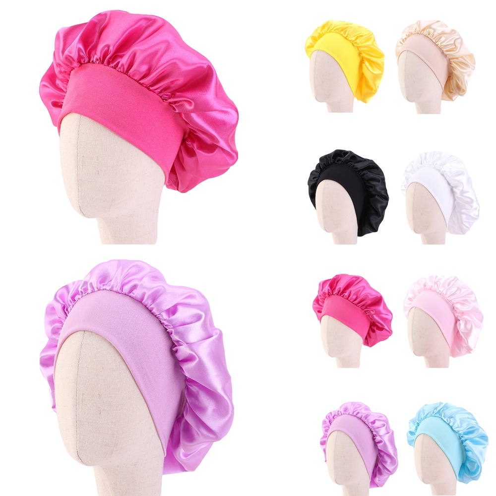 Satin Night Sleep Cap Kids Girls Turban Wide Band Elastic Headwear ...