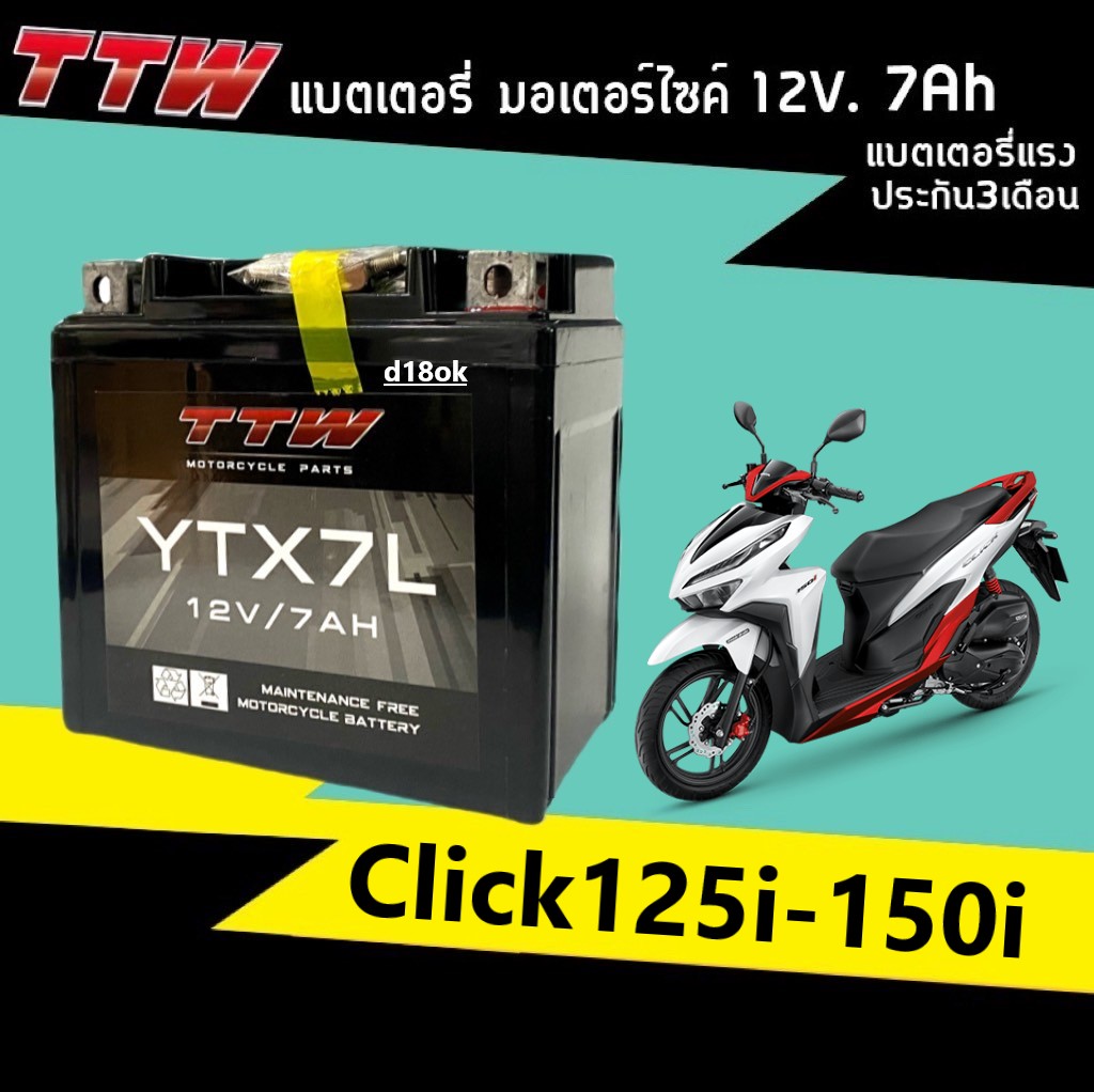 แบตแห้งClick แบตเตอรี่มอไซค์ CLICK125i CLICK150i คลิ๊ก125ไอ ขนาด12โวล์ ...