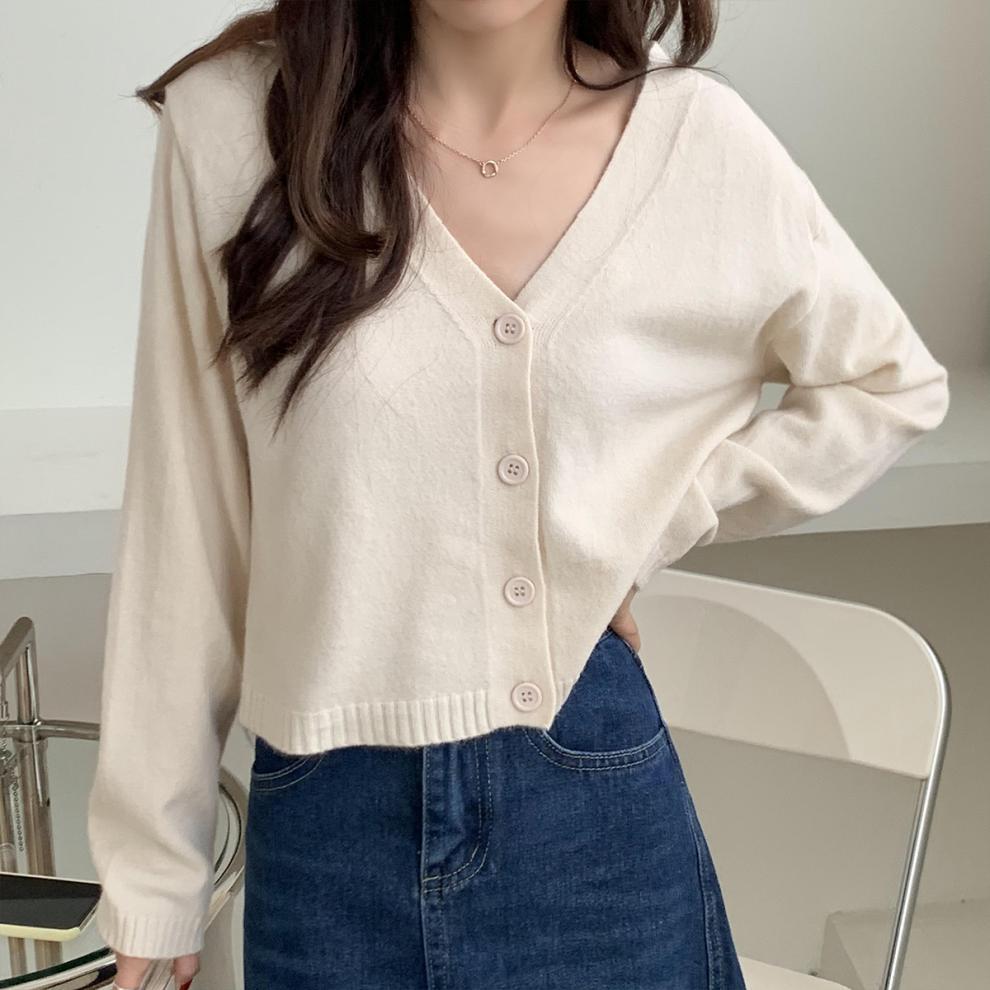 เสื้อคลุมคาร์ดิแกนถัก แขนยาว คอวี สีพื้น แฟชั่นสตรี TRA030 - Buytendo ...