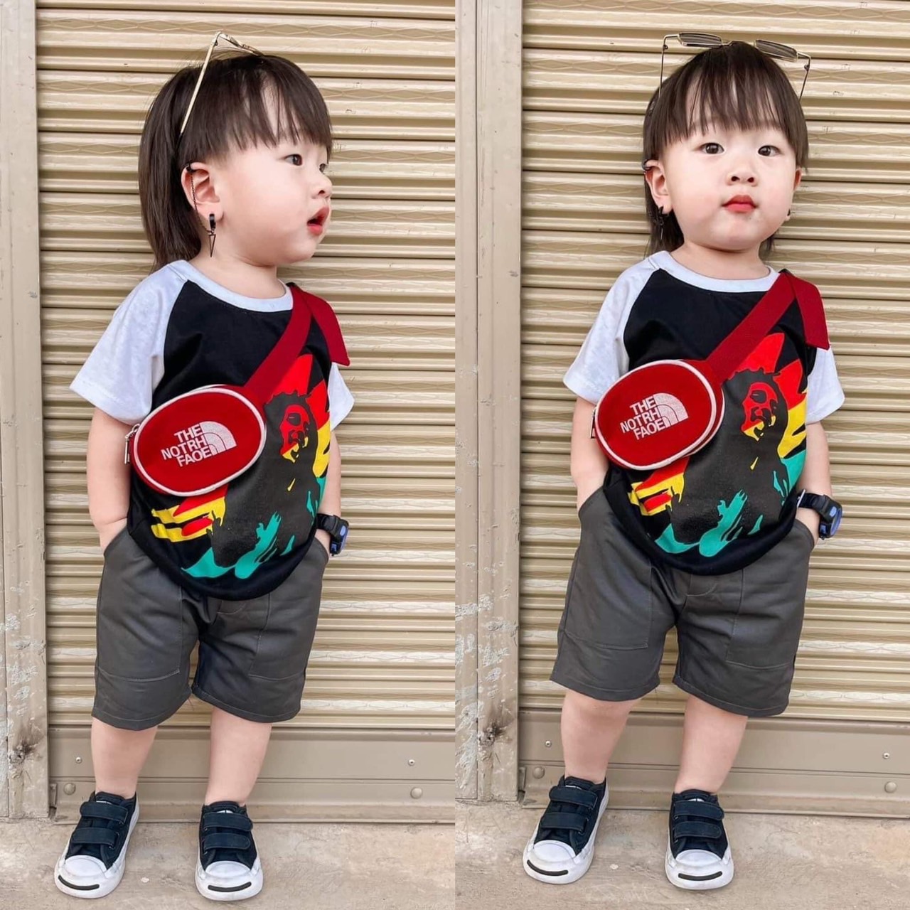 ชุดเซ็ทเด็กวินเทจลายบ็อบมาเล่ทูโทนเสื้อพร้อมกางเกง - Fahty Shops - ThaiPick